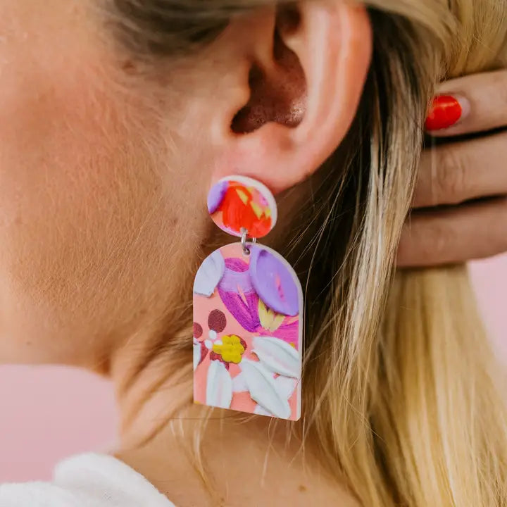 Shelley Poppy and Daisy Print Dangle Earrings
